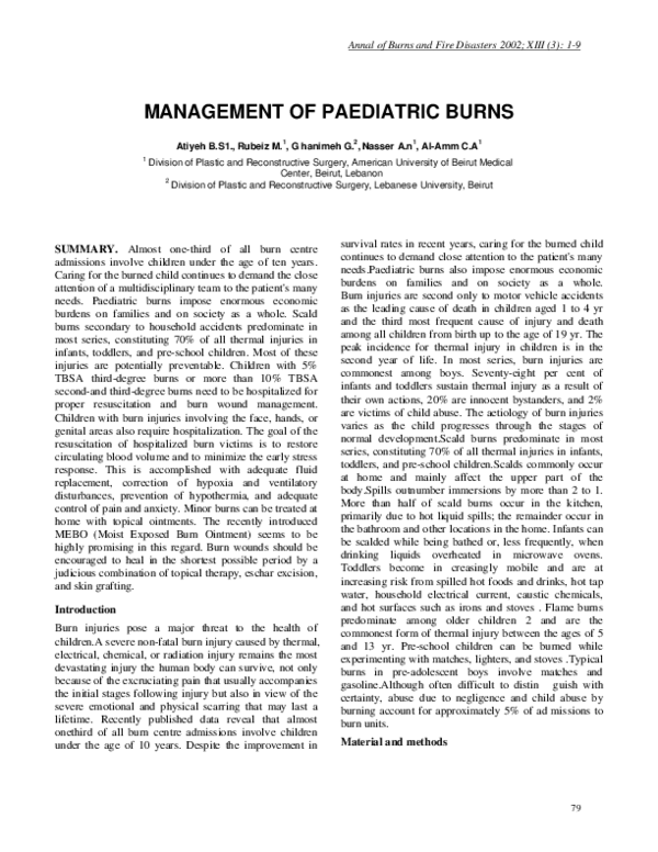 (PDF) Management of Paediatric Burns