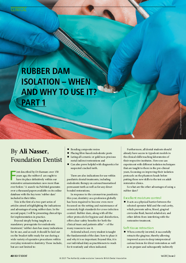 (PDF) Rubber Dam Isolation - When and Why to Use it? Part 1