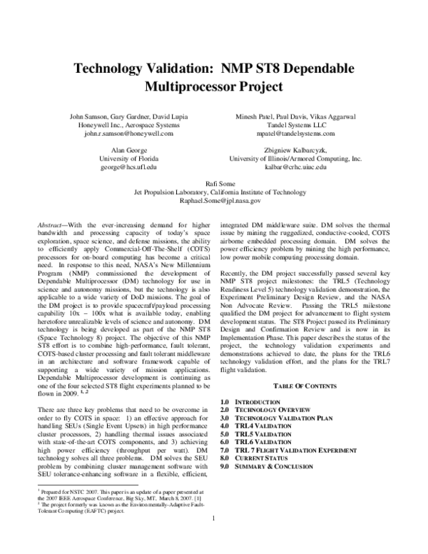 (PDF) Technology Validation: NMP ST8 Dependable Multiprocessor Project II | Zbigniew Kalbarczyk ...