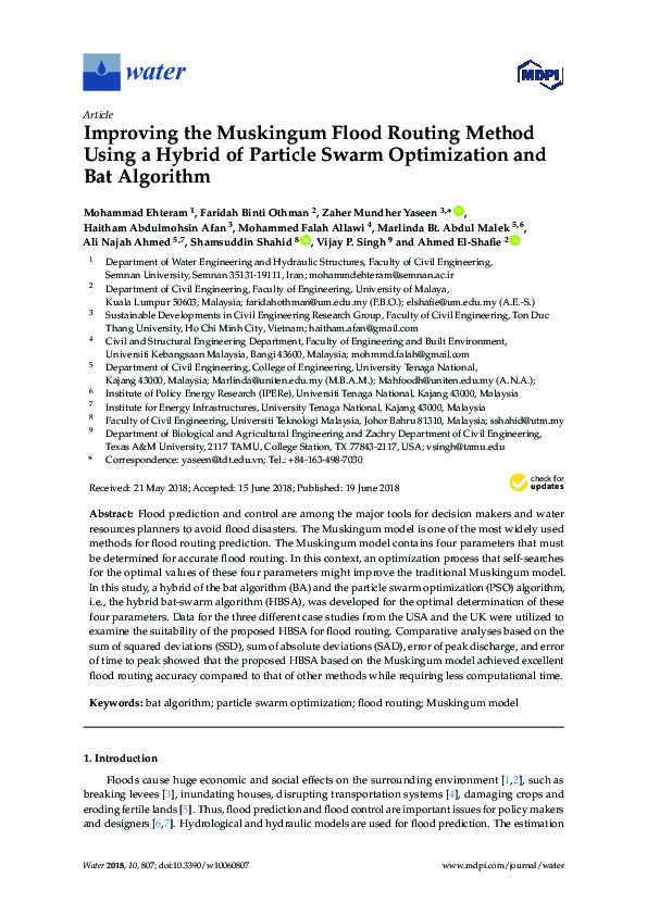 Pdf Improving The Muskingum Flood Routing Method Using A Hybrid Of Particle Swarm Optimization