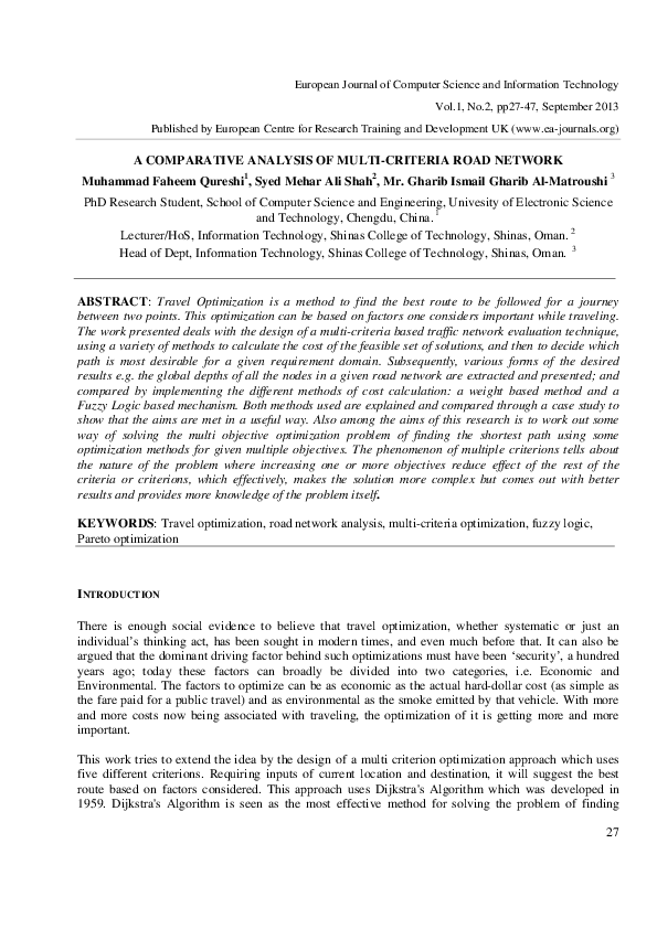 Pdf Multi Criteria Optimization In Road Networks