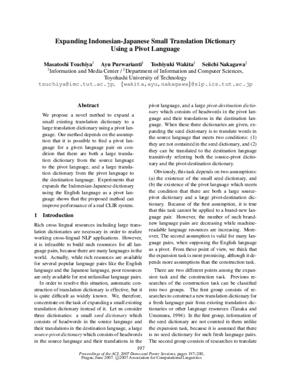 (PDF) Expanding Indonesian-Japanese small translation dictionary using ...