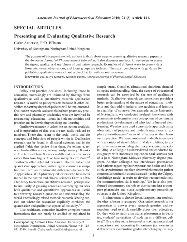 (PDF) Presenting and Evaluating Qualitative Research