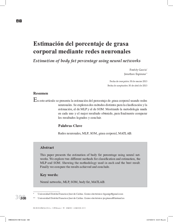 (PDF) Estimación del porcentaje de grasa corporal mediante redes ...