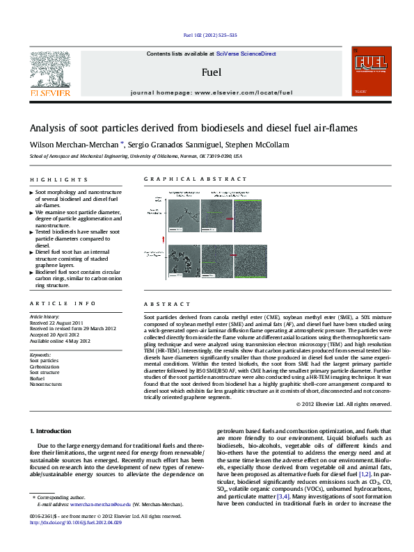 (PDF) Analysis of soot particles derived from biodiesels and diesel ...