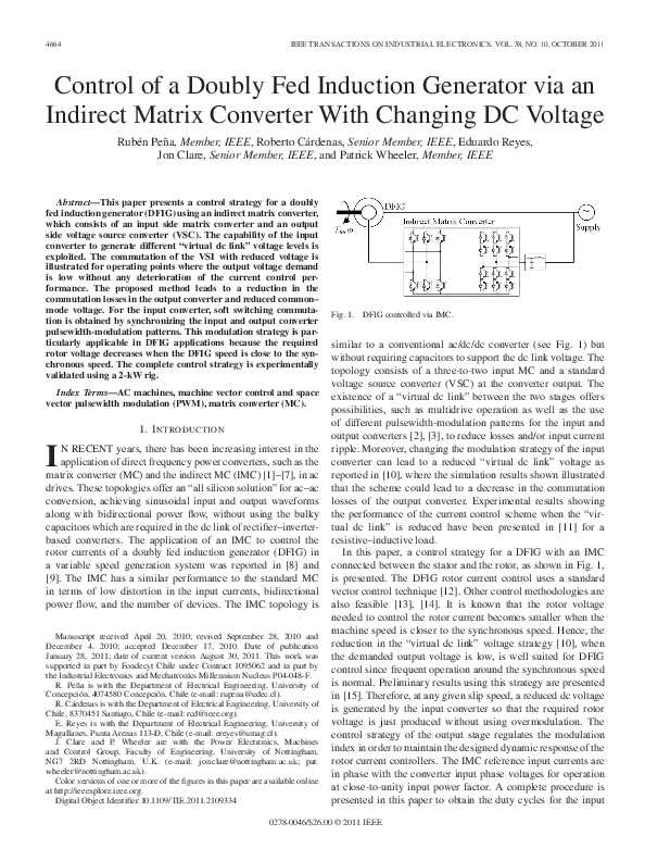 (PDF) Control of a Doubly Fed Induction Generator via an Indirect ...