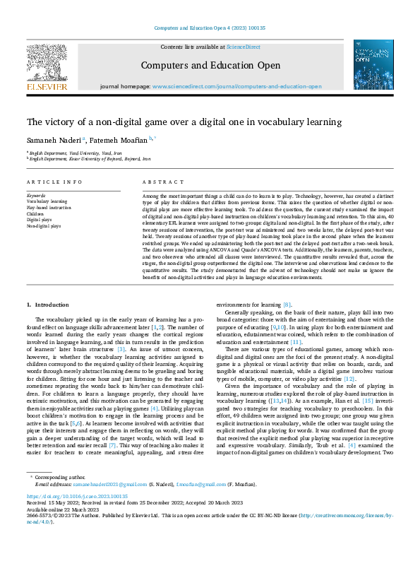 (PDF) The victory of a non-digital game over a digital one in ...