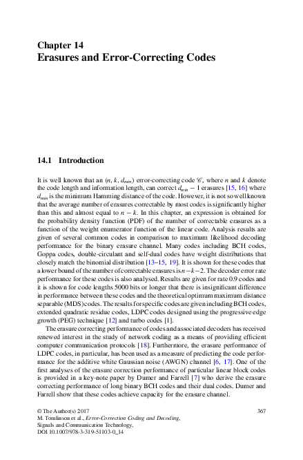 Pdf Erasures And Error Correcting Codes