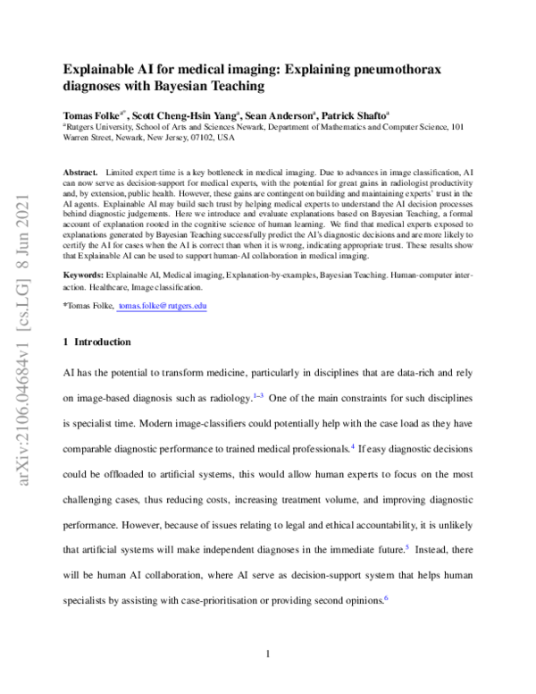 (PDF) Explainable AI for medical imaging: explaining pneumothorax diagnoses with Bayesian teaching