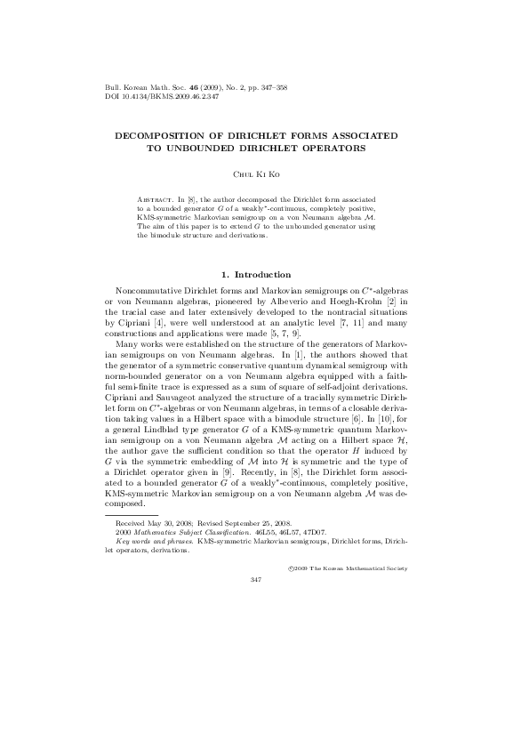 (PDF) Decomposition of Dirichlet Forms Associated to Unbounded Dirichlet Operators