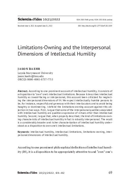 (PDF) Limitations-Owning and the Interpersonal Dimensions of ...