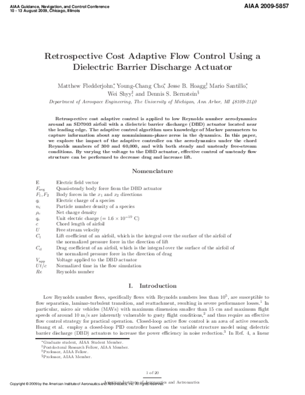 Pdf Retrospective Cost Adaptive Flow Control Using A Dielectric