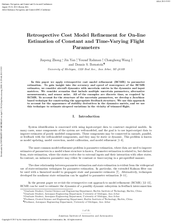 Pdf Retrospective Cost Model Refinement For On Line Estimation Of Constant And Time Varying