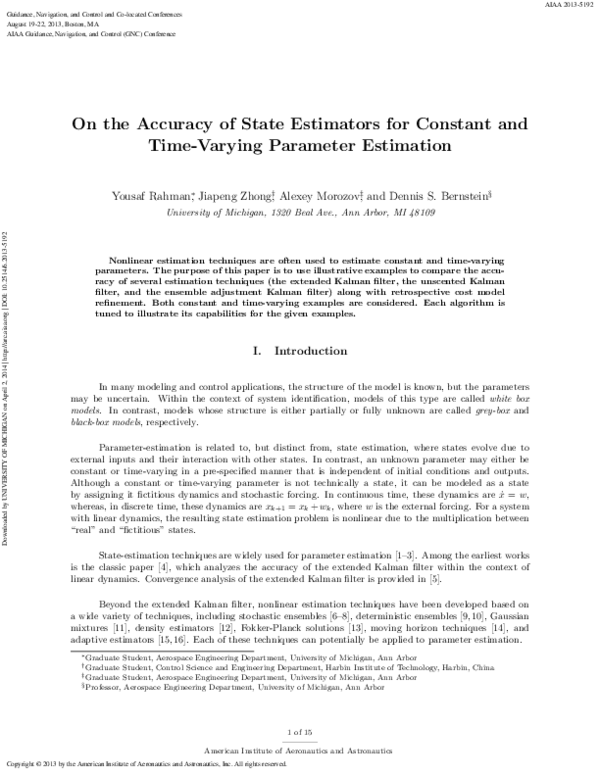 (PDF) On the Accuracy of State Estimators for Constant and Time-Varying ...
