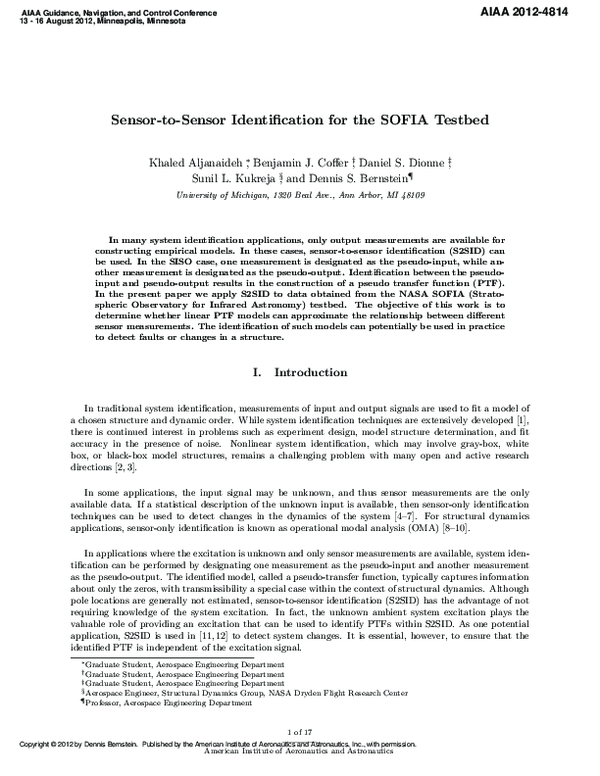 (PDF) Sensor-to-Sensor Identification for the SOFIA Testbed