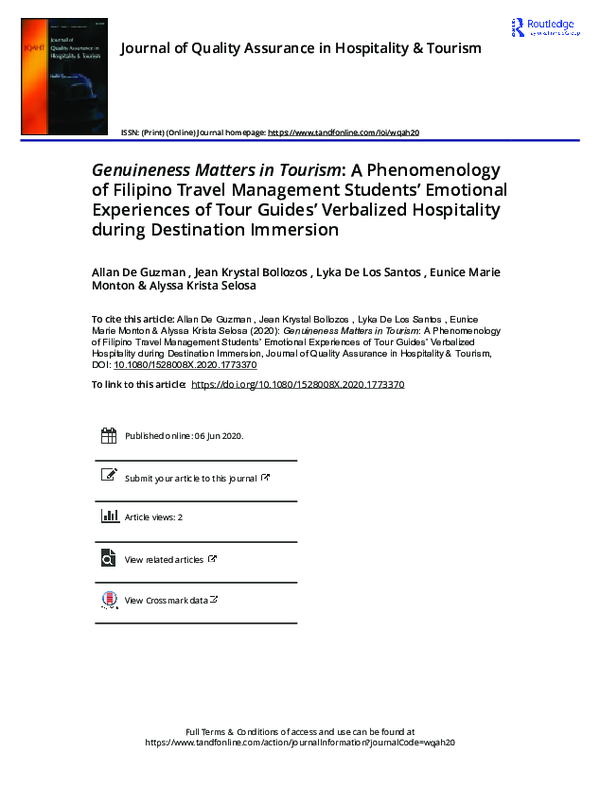 (PDF) Genuineness Matters in Tourism: A Phenomenology of Filipino ...