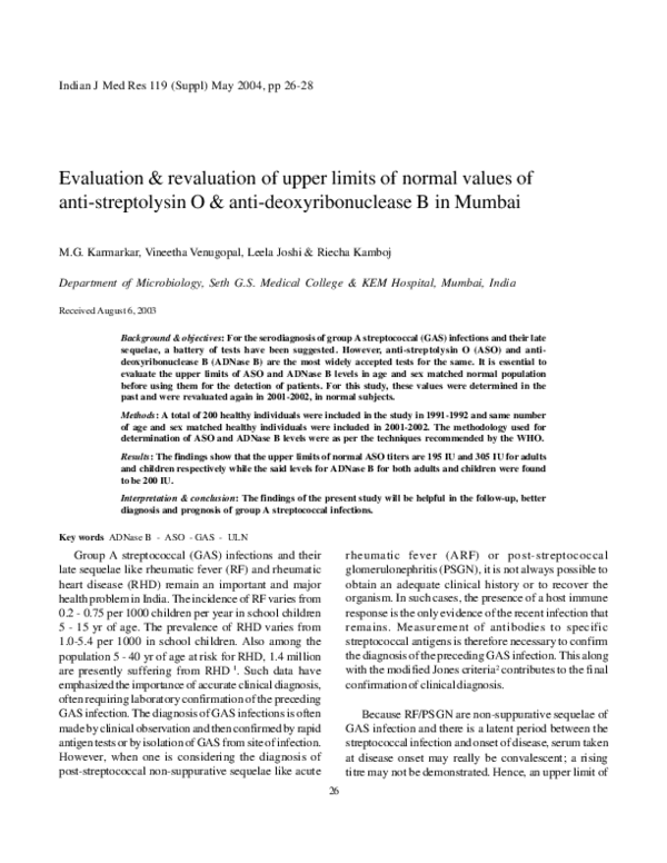 (PDF) Evaluation & revaluation of upper limits of normal values of anti ...