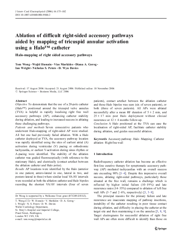 (PDF) Ablation of difficult right-sided accessory pathways aided by mapping of tricuspid annular ...