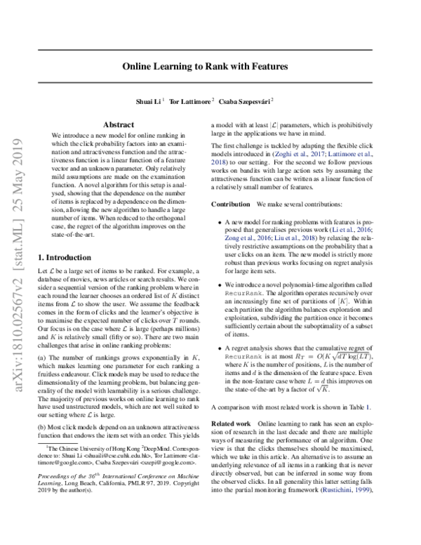 (PDF) Online Learning to Rank with Features