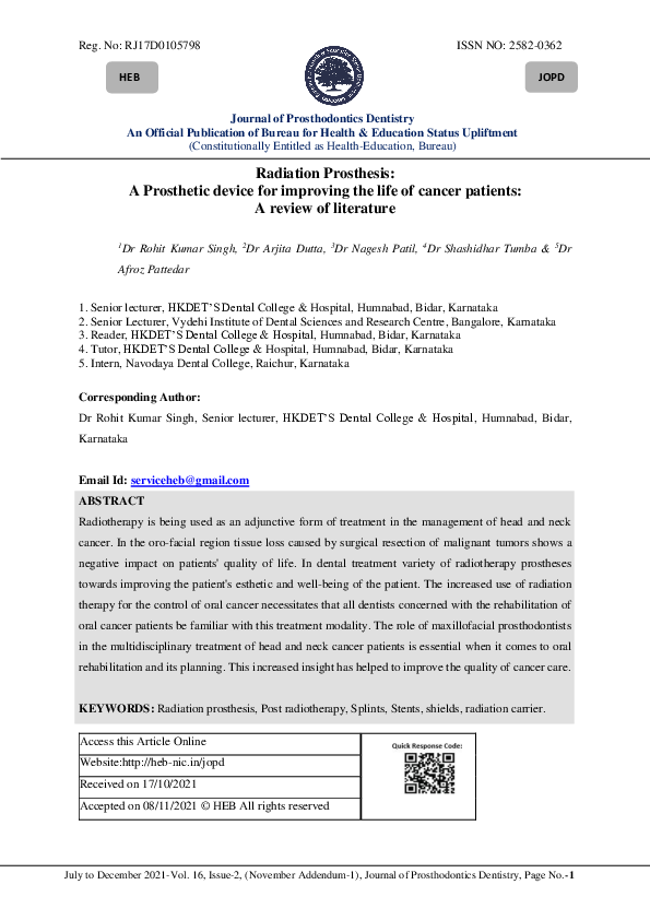 (PDF) Radiation Prosthesis: A Prosthetic device for improving the life ...