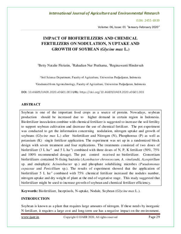 (PDF) IMPACT OF BIOFERTILIZERS AND CHEMICAL FERTILIZERS ON NODULATION ...