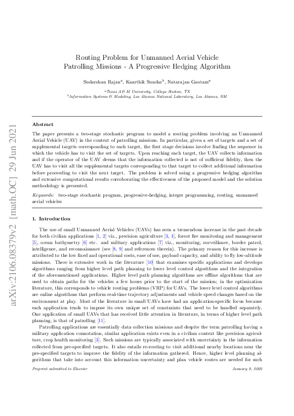 (PDF) Routing Problem for Unmanned Aerial Vehicle Patrolling Missions - A Progressive Hedging ...