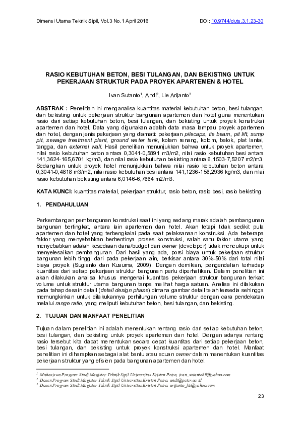 (PDF) Rasio Kebutuhan Beton, Besi Tulangan, Dan Bekisting Untuk ...