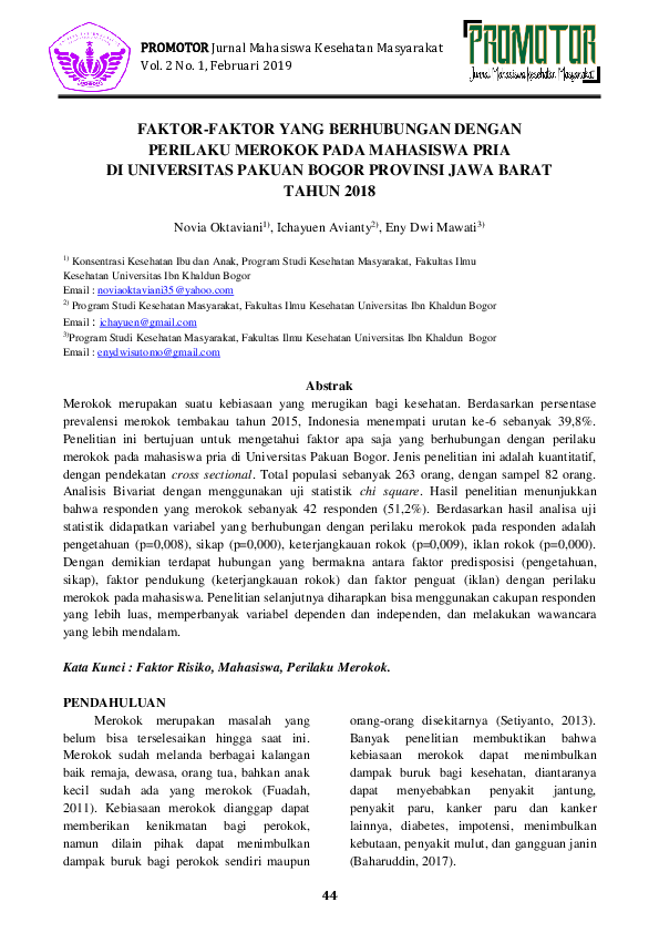 (PDF) Faktor-Faktor Yang Berhubungan Dengan Perilaku Merokok Pada Mahasiswa Pria DI Universitas ...