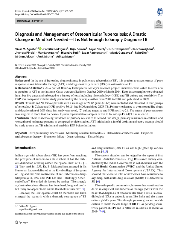 (PDF) Diagnosis and Management of Osteoarticular Tuberculosis: A ...