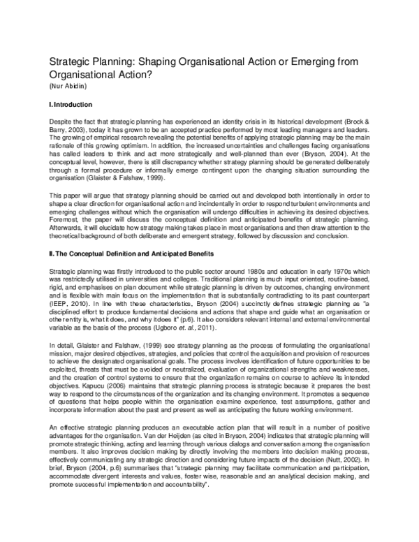 (PDF) Strategic Planning: Shaping Organisational Action or Emerging ...