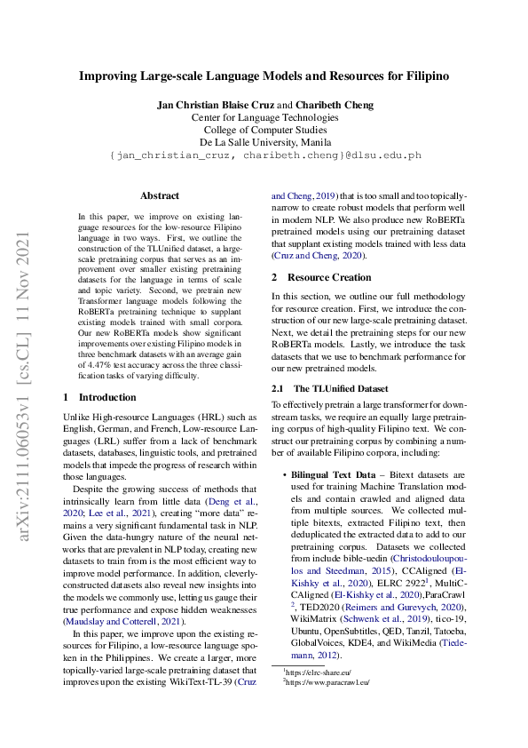 (PDF) Improving Large-scale Language Models and Resources for Filipino