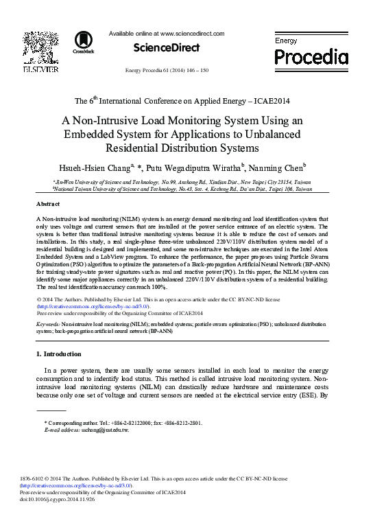 Pdf A Non Intrusive Load Monitoring System Using An Embedded System For Applications To