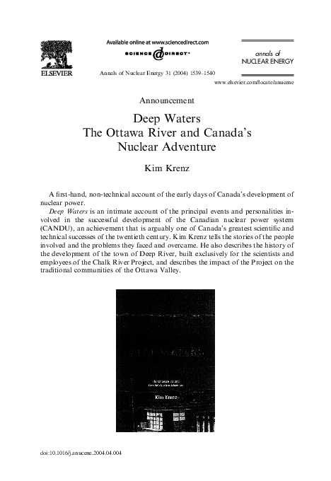 (PDF) Deep waters. The Ottawa river and Canada's nuclear adventure