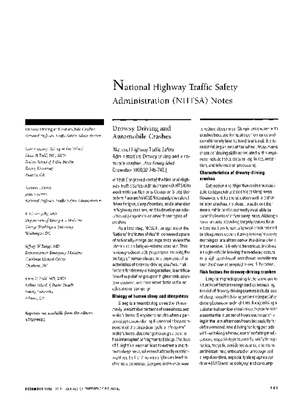 (PDF) National Highway Traffic Safety Administration (NHTSA) Notes