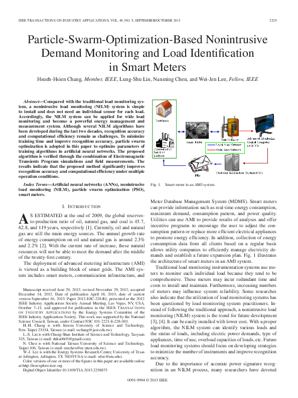 Pdf Particle Swarm Optimization Based Nonintrusive Demand Monitoring And Load Identification