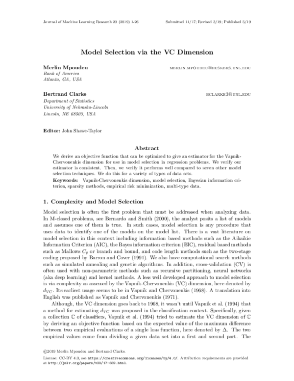 (PDF) Model Selection via the VC Dimension
