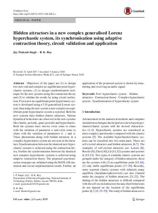 (PDF) Hidden attractors in a new complex generalised Lorenz hyperchaotic system, its ...