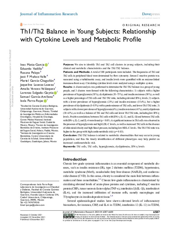 (PDF) Th1/Th2 Balance in Young Subjects: Relationship with Cytokine ...