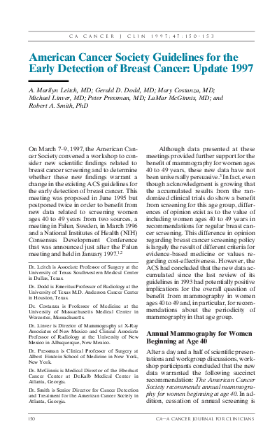 (PDF) American Cancer Society guidelines for the early detection of ...