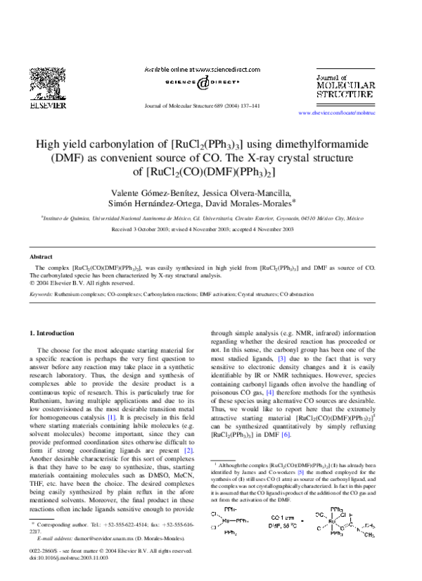 (PDF) High yield carbonylation of [RuCl2(PPh3)3] using ...