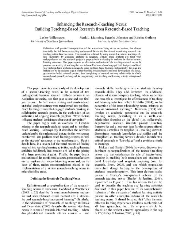 (PDF) Enhancing the Research-Teaching Nexus: Building Teaching-Based ...