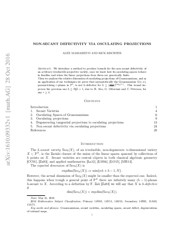 (PDF) Bounds on Non-secant Defectivity of Varieties