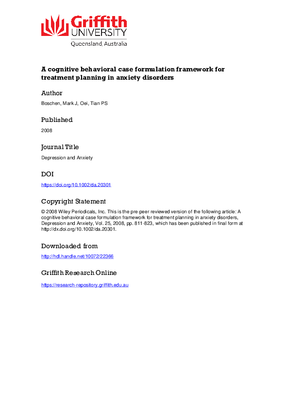 (PDF) Anxiety Case Formulation (Boschen) 1 Running head: Case ...