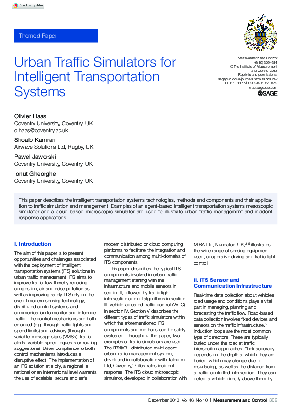 Pdf Urban Traffic Simulators For Intelligent Transportation Systems