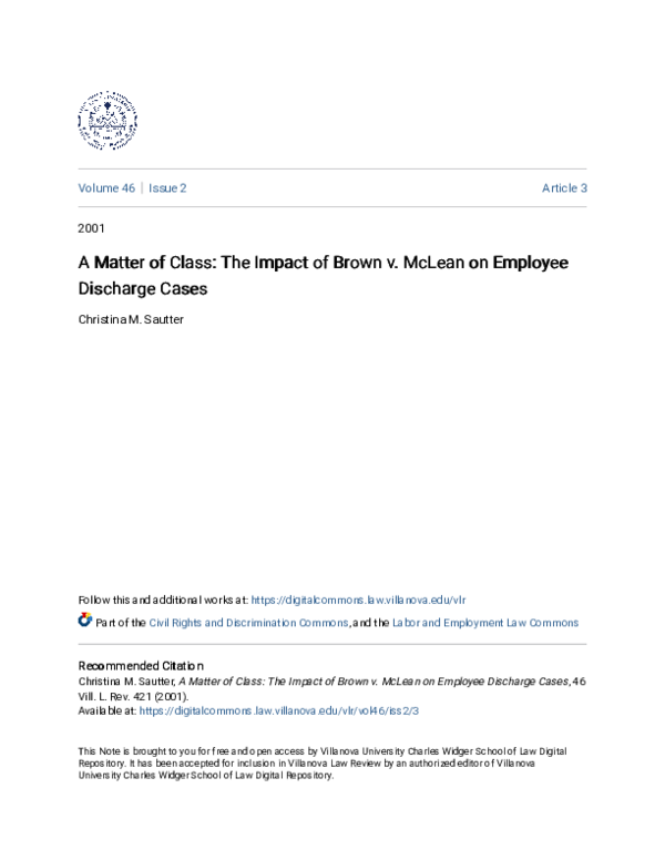 (PDF) A Matter of Class: The Impact of Brown v. McLean on Employee ...