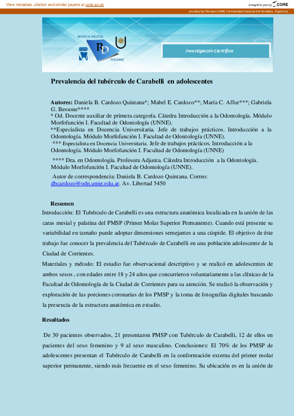 (PDF) Prevalencia del tubérculo de Carabelli en adolescentes