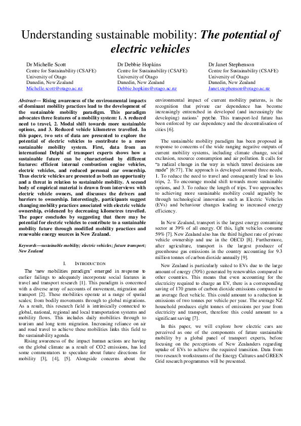 (PDF) Understanding Sustainable Mobility: The Potential of Electric ...
