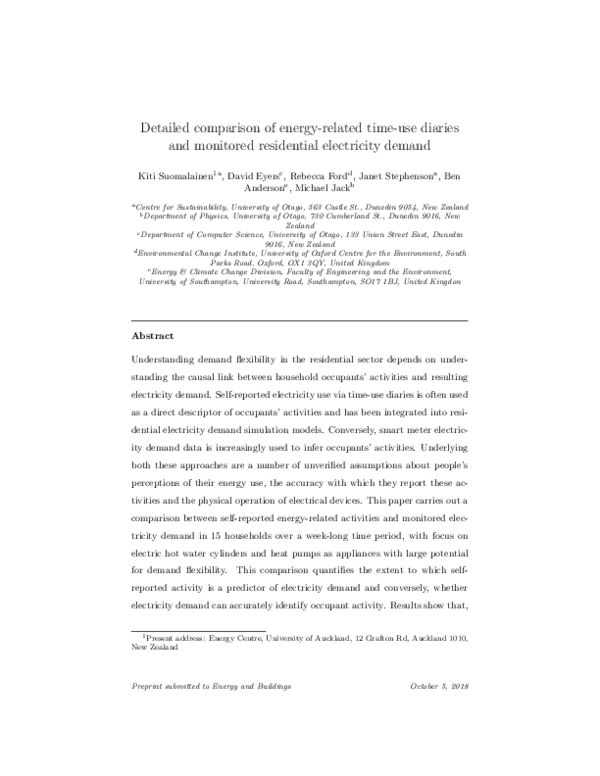 Pdf Detailed Comparison Of Energy Related Time Use Diaries And Monitored Residential