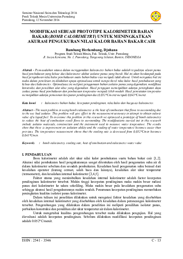 (PDF) Modifikasi Sebuah Prototipe Kalorimeter Bahan Bakar (Bomb ...