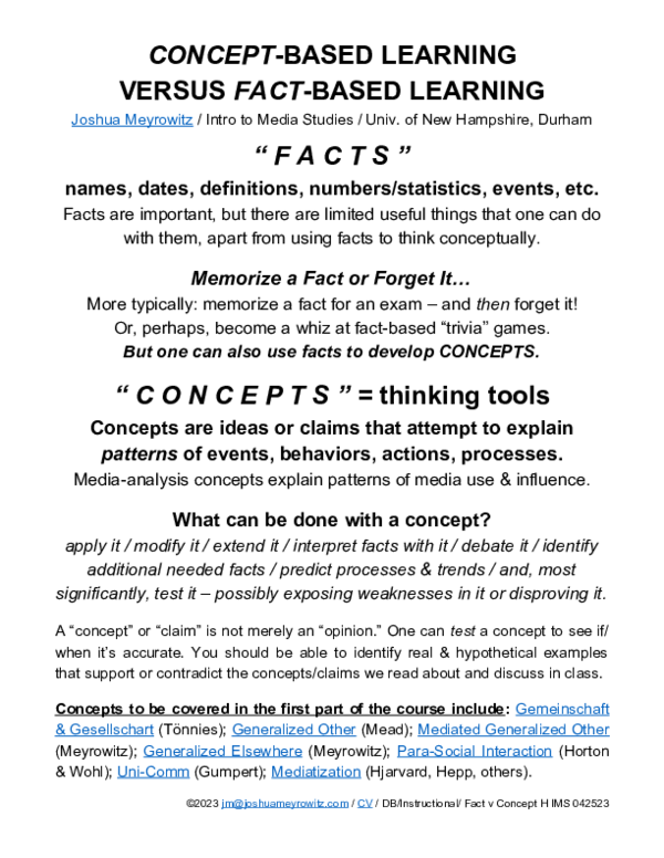 (DOC) Concept-Based Learning versus Fact-Based Learning (one page)